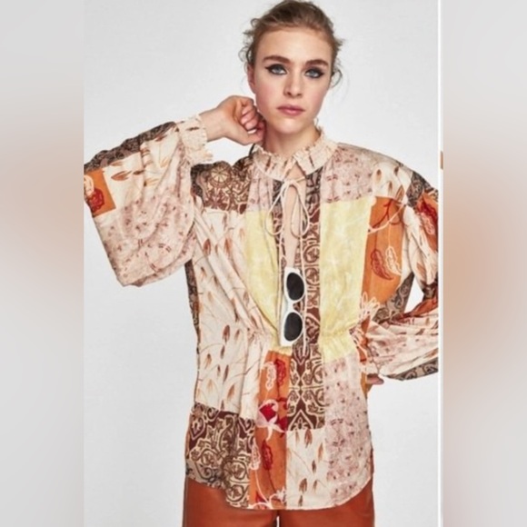 Zara | Tops | Zara Silky Boho Printed Blouse | Poshmark
